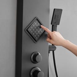 BWE®2-Jet Matte Black Shower Panel with Heavy Rain Shower and Handheld ...
