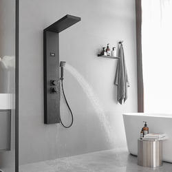 BWE®2-Jet Matte Black Shower Panel with Heavy Rain Shower and Handheld ...