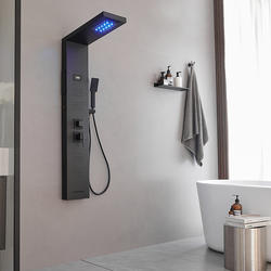 BWE®4-Jet Matte Black Shower Panel with Heavy Rain Shower and Handheld ...