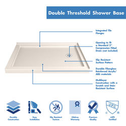 DreamLine® SlimLine 48"W x 36"D Biscuit Double Threshold Shower Base ...