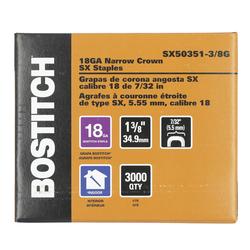 Bostitch® 7/32" Crown x 1-3/8" Leg 18-Gauge Brite Narrow Crown Staples ...