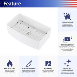 RAINLEX Farmhouse/Apron Front 33" White Fireclay Single Bowl Kitchen ...