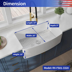 Rainlex Farmhouse/Apron Front 33" White Fireclay Single Bowl Kitchen ...