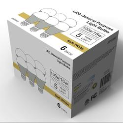 100 Watt Equivalent Frosted A19 E26 Soft White LED Light Bulb - 6 Pack ...