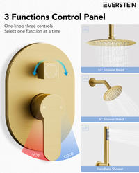 EVERSTEIN 10" Brushed Gold Dual Shower Head Complete Shower System at ...