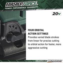 Masterforce® 20-Volt Brushless Cordless Jig Saw - Tool Only at Menards®
