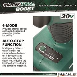 Masterforce BOOST® 20-Volt Brushless Cordless 1/4" Impact Driver - Tool ...