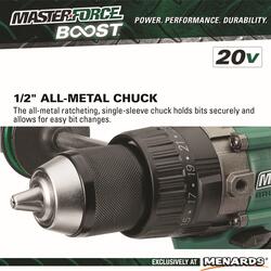 Masterforce BOOST® 20-Volt Brushless Cordless 1/2" Hammer Drill and 1/4 ...