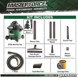 Masterforce® 8 Gallon 4.5 Peak HP Wet/Dry Vacuum with Detachable Blower ...