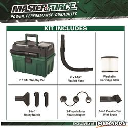 Masterforce® 20-Volt Cordless 2.5 Gallon Wet/Dry Vacuum - Tool Only at ...