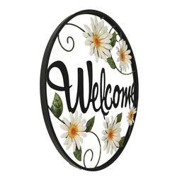 Enchanted Garden® 24" Metal White Daisy Welcome Wheel Outdoor Wall Art ...