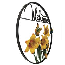Enchanted Garden® 29" Metal Daffodils & Butterflies Welcome Wheel ...