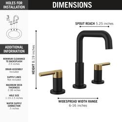 Delta® Nicoli™ Two-Handle 8" Widespread Matte Black/Champagne Bronze Bathroom Faucet at Menards®