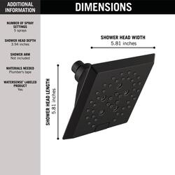 Delta® Pivotal™ H2Okinetic® Square 5-Spray Setting Matte Black Fixed ...