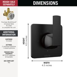 Delta® Velum™ Monitor® 14 Series 3-Setting Matte Black Shower Diverter ...