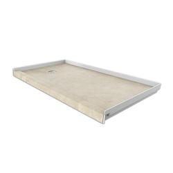 FlexStone® 60"W x 32"D Creme Travertine Single Threshold Shower Base ...