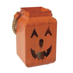 Pumpkin Hollow™ 8-1/2" Metal Pumpkin Lantern with Rope Handle ...