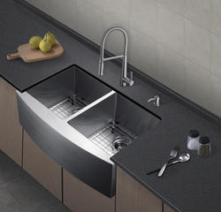 Tuscany® Farmhouse/Apron Front 33" Stainless Steel Double Bowl Kitchen ...