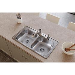 Dayton Drop-In 33" Stainless Steel 4-Hole Double Bowl Kitchen Sink at ...