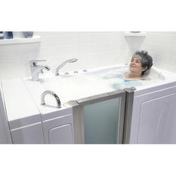 Ella Petite 52"W x 28"D White Left Dual Drain 32-Jet Dual Massage Walk ...