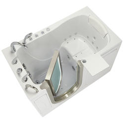 Ella Petite 52"W x 28"D White Left Dual Drain 32-Jet Dual Massage Walk ...