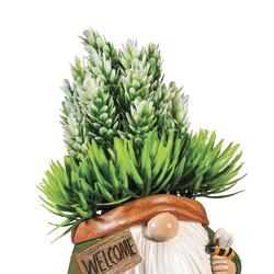 Enchanted Garden™ 8" LED Green Gnome with Greenery Hat Garden Statue at ...
