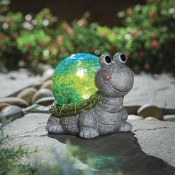 Enchanted Garden™ 8" LED Solar Turtle with Crackle Glass Orb Garden ...