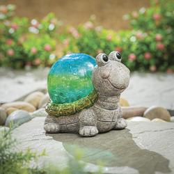 Enchanted Garden™ 8" LED Solar Turtle with Crackle Glass Orb Garden ...