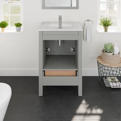 Eviva London 24"W x 18"D Gray Vanity and White Carrara Quartz Vanity ...