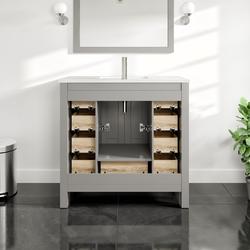 Eviva Hampton 36"W x 18"D Gray Vanity and White Quartz Vanity Top with ...