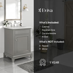 Eviva Elite Stamford 24"W x 22"D Gray Vanity with White Carrara Marble ...