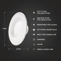 Feit Electric® White 6" Selectable Color Temperature LED Recessed ...