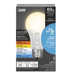 Feit Electric® 60-Watt Equivalent A19 White Adjustable Motion Activated LED Light Bulb at Menards®