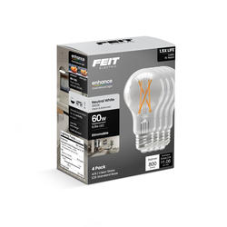 Feit Electric® Enhance® 60 Watt Equivalent Clear Dimmable A19 E26 Neutral White LED Light Bulb ...