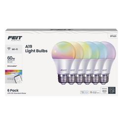 Feit Electric® 60 Watt Equivalent A19 E26 Adjustable Temperature Smart LED Light Bulb - 6 Pack ...