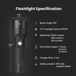 Feit Electric ® 2000 Lumen Rechargeable 3-Light Mode Dual Powered LED ...