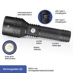 Feit Electric ® 2000 Lumen Rechargeable 3-Light Mode Dual Powered LED ...