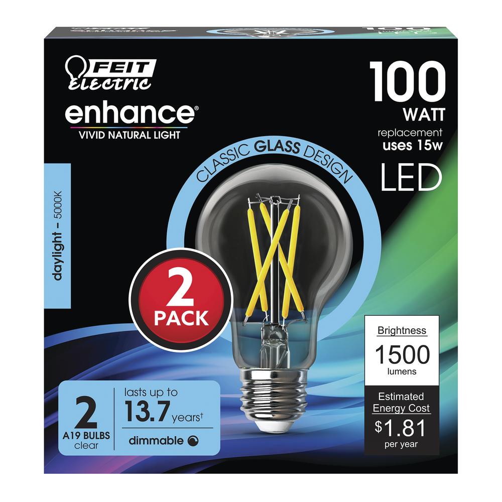 Feit Electric Enhance 100 Watt Equivalent Clear Dimmable A19 E26 Daylight LED Light Bulb 2 Pack at Menards