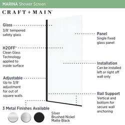 Craft + Main® Marina® 34"W x 76"H Matte Black Shower Screen with Clear ...
