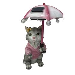 Enchanted Garden® 12" Solar Cat with Umbrella Garden Statue at Menards®