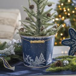 Enchanted Forest® 11" Blue Metal Christmas Bucket with Handle at Menards®