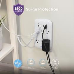 Globe Electric 6-Outlet 2 USB-A & 2 USB-C White Surge Wall Tap at Menards®