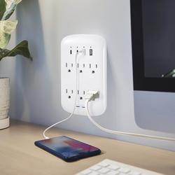 Globe Electric 6-Outlet 2 USB-A & 2 USB-C White Surge Wall Tap at Menards®