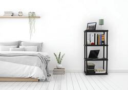 MaxIt™ Knect-A-Shelf™ 24"W x 48"H x 12"D 4-Tier Black Plastic Shelving ...