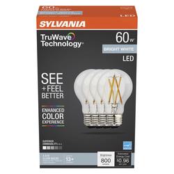 Sylvania® TruWave™ 60 Watt Equivalent Clear Dimmable A19 E26 Bright White LED Light Bulb - 4 ...