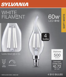 Sylvania® White Filament 60 Watt Equivalent Clear Dimmable B10 E12 Soft ...