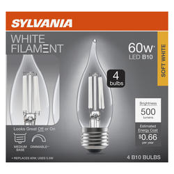 Sylvania® White Filament 60 Watt Equivalent Clear Dimmable B10 E26 Soft ...