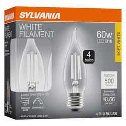 Sylvania® White Filament 60 Watt Equivalent Clear Dimmable B10 E26 Soft ...