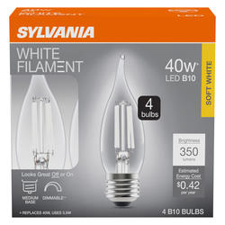 Sylvania® White Filament 40 Watt Equivalent Clear Dimmable B10 E26 Soft ...