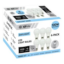 GT-Lite® 100 Watt Equivalent A19 E26 Daylight LED Light Bulb - 6 Pack ...
